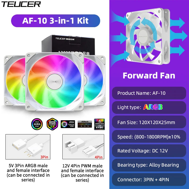 TEUCER AF-10 3-in-1 PC Cooling Fan Kit